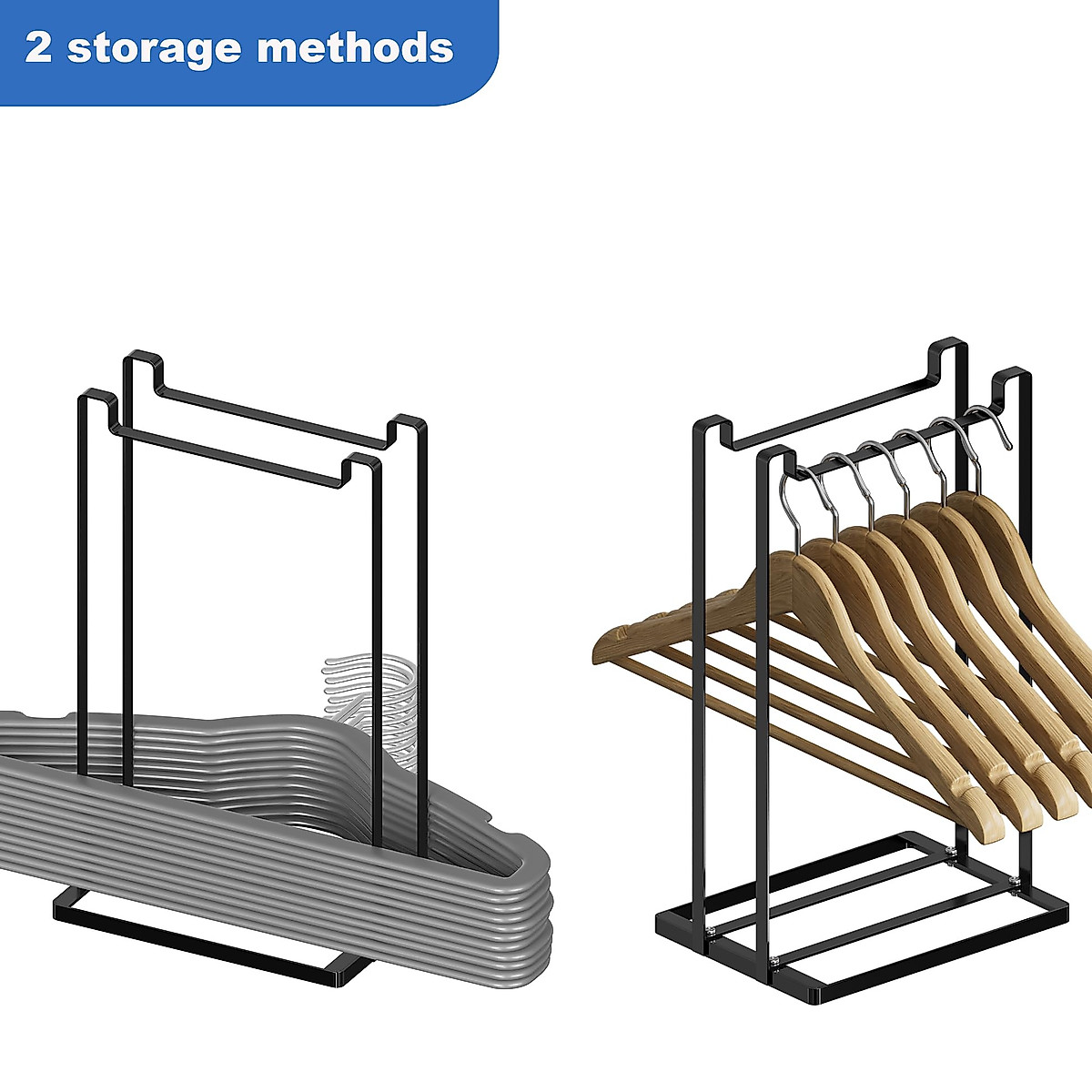 Thipoten Hanger Organizer, Adjustable Metal Hanger Stacker for Adults and Children, Holding up to 55 velvet/wire/plastic hangers, Perfect Space Saver for Closet Laundry Room (Black, 2Pack)