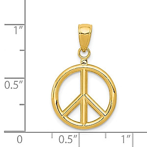Diamond2Deal 14k Yellow Gold 3D Polished Peace Sign Charm Fine Jewelry for Women