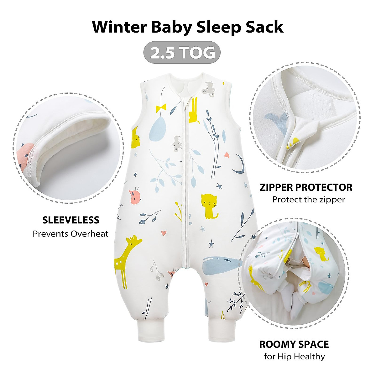 Mosebears Baby Sleep Sack with Feet，Baby Winter Sleep Sack for Toddler Thicken 2.5 TOG (18-36 Months, Baby height 34-38 inches)