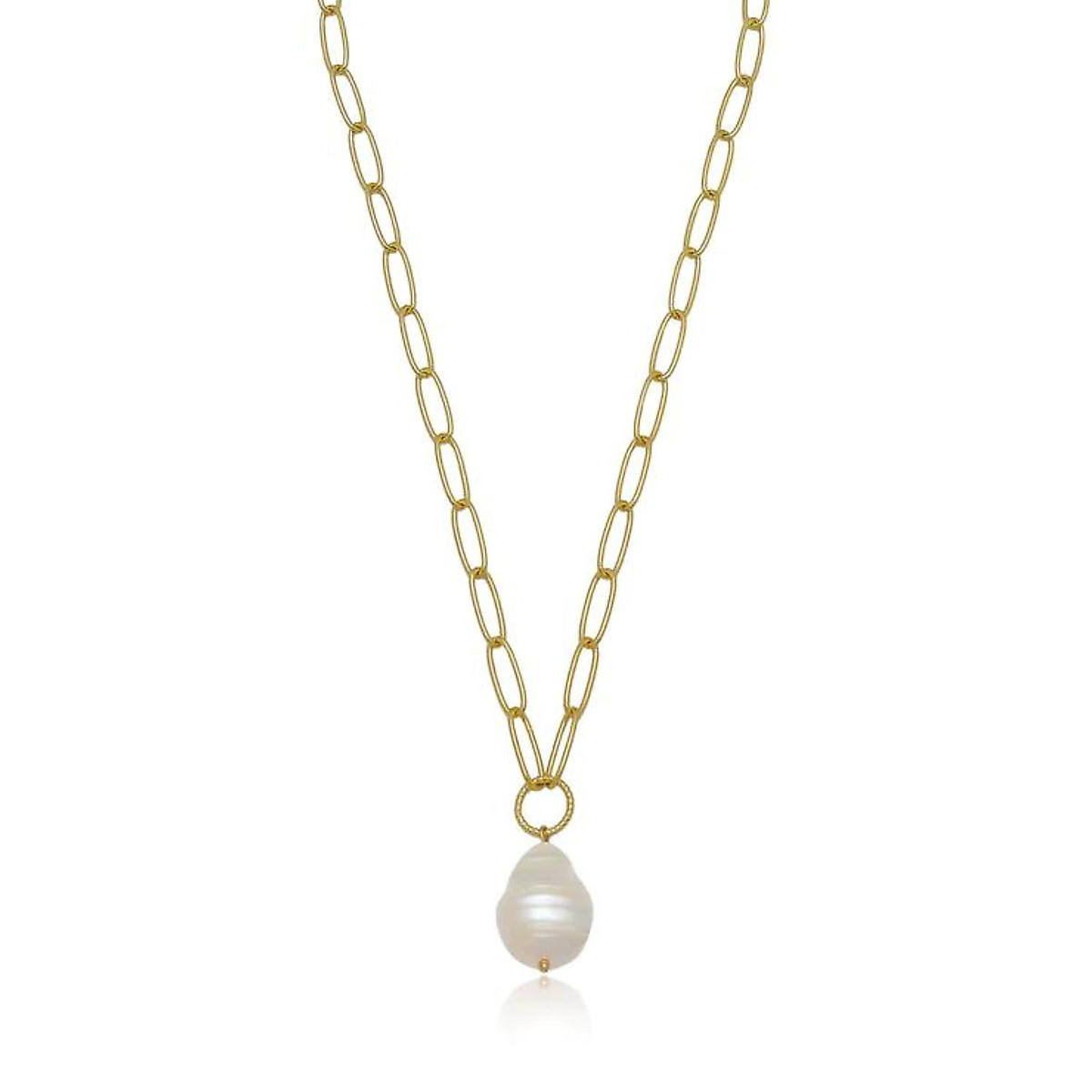 Ettika Gold Necklace. Pearl Necklace. Women Necklaces, Freshwater Pearl Pendant. 18K Gold Plated Necklaces. Gold Paperclip Chain, Jewelry