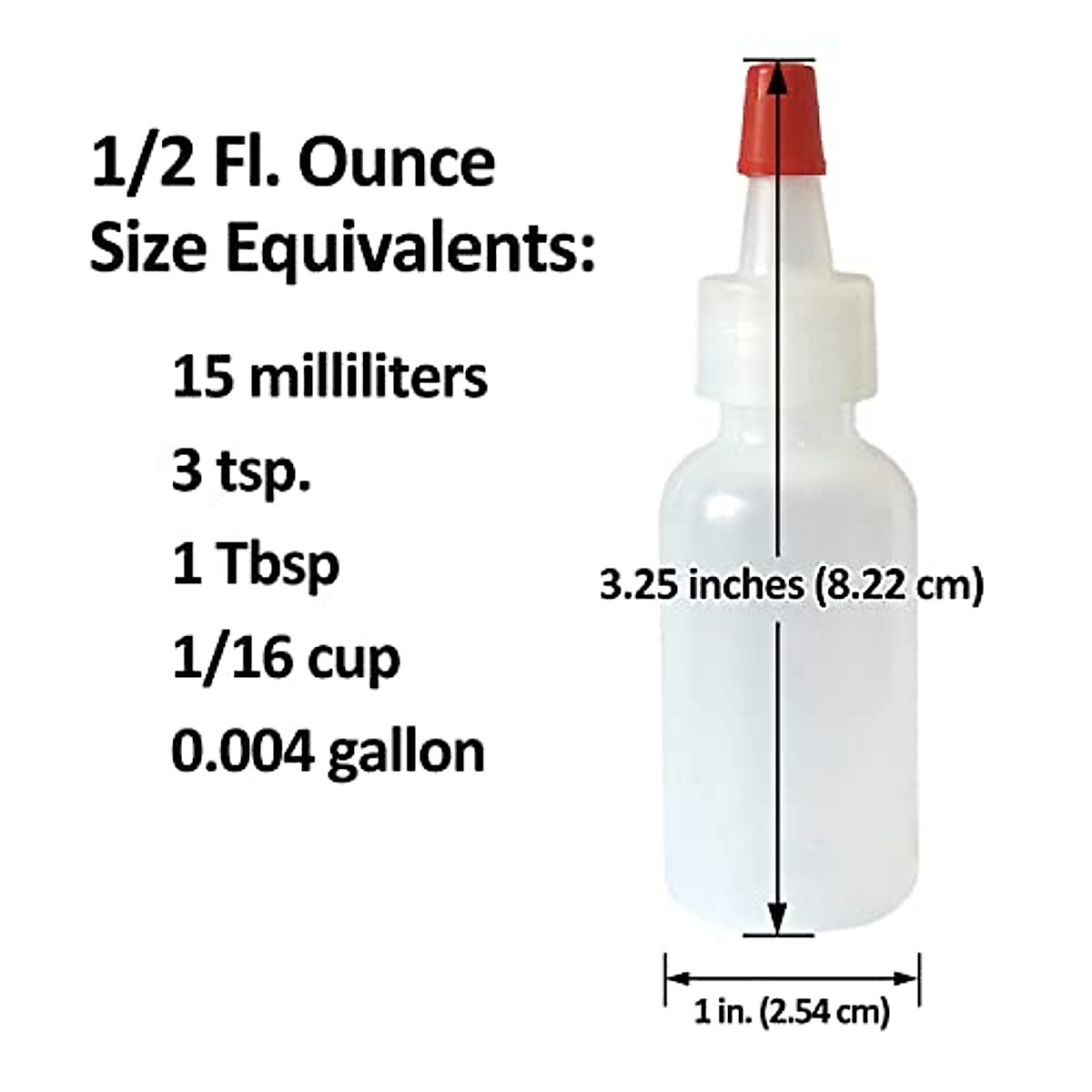 510 Central Yorker Squeeze Bottles (1/2oz, 12 Pack) Boston Round with Red Tip Caps - LDPE Plastic - Made in USA