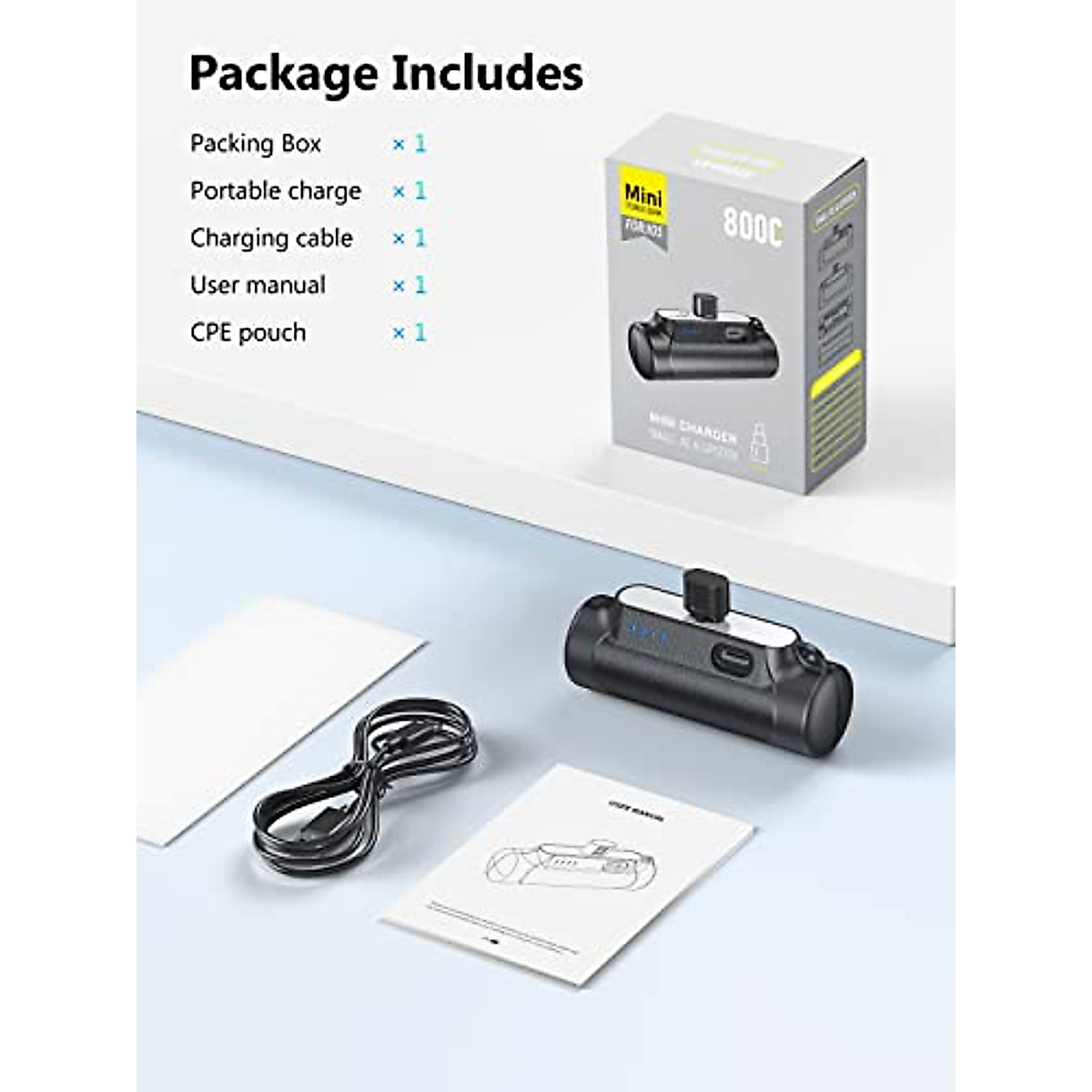 Abnoys Portable-Charger-Power-Bank - 8000mAh Mini Power Bank Ultra Compact Portable Phone Charger Battery Pack Compatible with iPhone Comes with a Type-C Conversion Interface (Black)