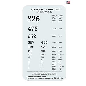 Lighthouse PowerCard Number Recognition Pocket-Size Test Card, 40cm / 16 in. LH 9259