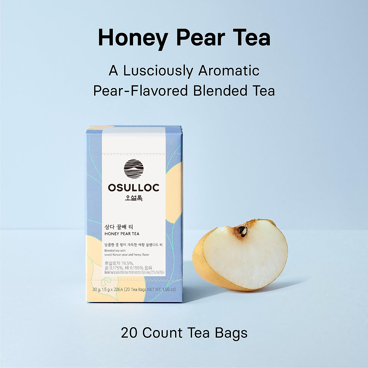 OSULLOC Honey Pear Tea (Sweet Pear & Honey Flavor), Premium Blended Tea from Jeju, Tea Bag Series 20 count, 1.06 oz, 30g