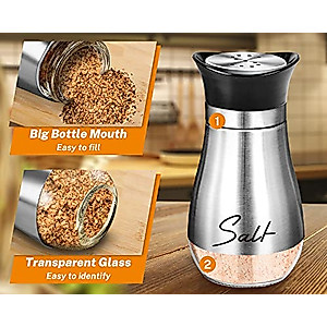 Salt and Pepper Shakers Set,4 oz Glass Bottom Salt Pepper Shaker with Stainless Steel Lid for Kitchen Cooking Table, RV, Camp,BBQ Refillable Design (Sliver)