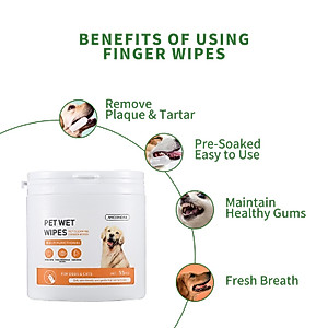 ANCONOVA Pet Teeth Disposable Gentle Cleaning Wipes Multifunctional, Finger Toothbrush for Dogs & Cats Bad Breath Eliminator Removing Plaque & Tartar Buildup No-Rinse Gum Care Pet Wipes 55
