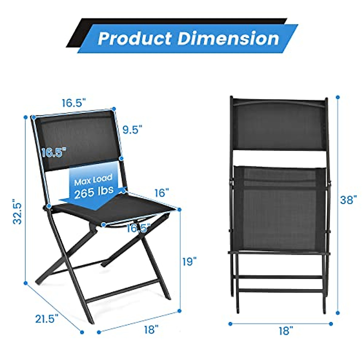 Tangkula Patio Folding Chairs Set of 4, Outdoor Portable Camping Chairs with Breathable Fabric Backrest & Seat, Heavy Duty Steel Dining Chairs Sling Chairs for Poolside, Yard, Garden, Deck, Lawn