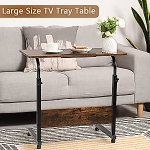 Hadulcet Mobile Side Table, Mobile Laptop Desk Cart, Mobile Computer Desk Stand Up Desk Office, Adjustable Over Bed Table with Wheels for Sofa, 31.5 x 15.7 in Rustic Brown