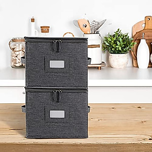 popoly China Storage Containers Inside 12" W x 8" H, Dinnerware Storage Box for Dishes Plate Storage with 24 Felt Dividers, Hold 24 Plates, Hard Shell and Stackable（4PACK