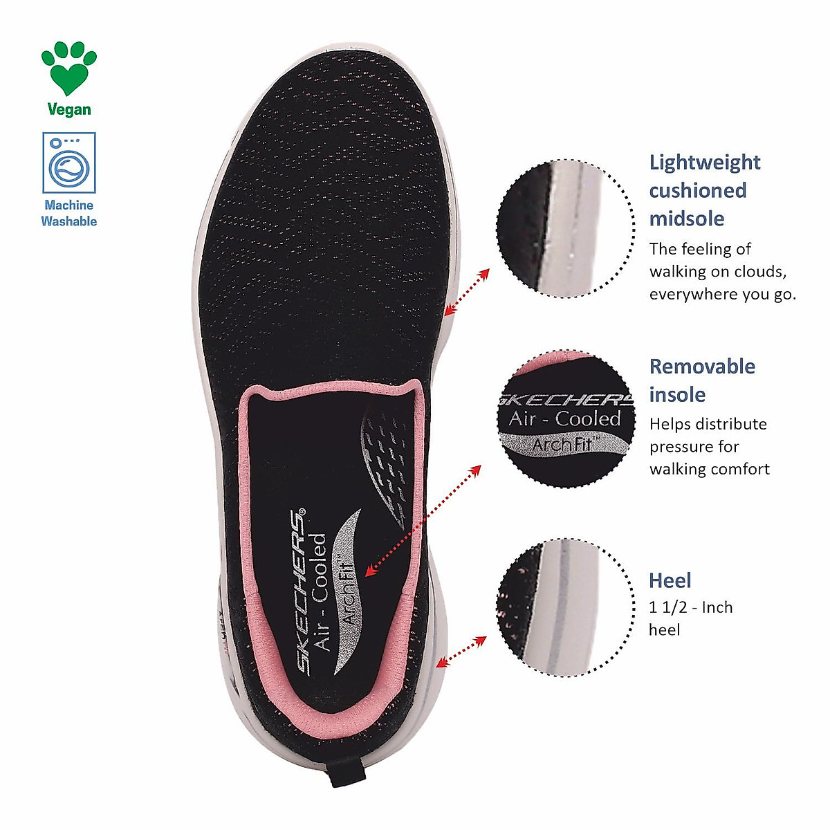 Skechers-Womens-GO Walk Arch FIT - O-Walking Shoes, Black, 4 UK (7 US)