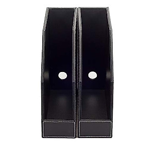 MobileVision Executive PU Leather Vertical File Folder Holder & Office Product Organizer, Store Files, Magazines, Notepads, Books and more, 2 Pack Combo Set