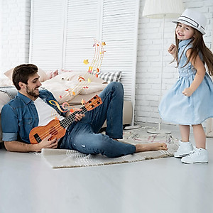 Kids Toy Guitar, Ukulele Beginner Musical Instrument, Easy to Hold 17 inches with 4 Adjustable Strings Mini Guitar for Skill Improving Early Educational Pre School Children Toddler