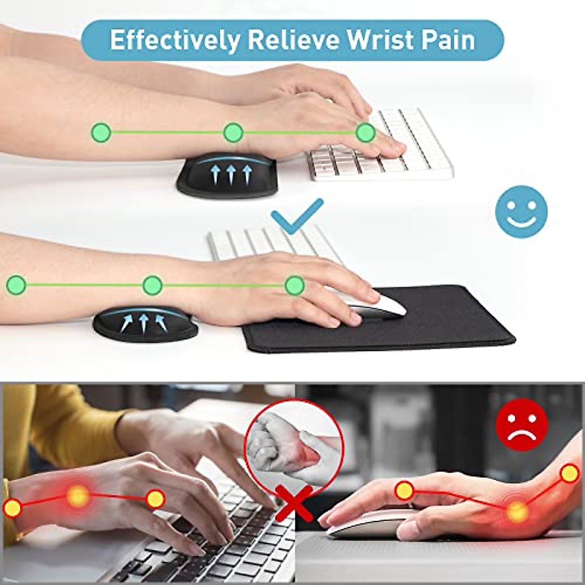 Keyboard Wrist Rest + Mouse Pad + Mouse Wrist Rest Support Set, Memory Foam, Easy Typing Pain Relief, 3Pcs Keyboard Mouse Pad Set for Computer, Laptop, Home & Office (SKK-330)