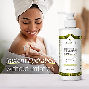 Tree to Tub Unscented Shea Butter Body Lotion for Dry Skin - Fragrance Free Sensitive Skin Lotion for Women & Men, Vegan Body Moisturizer w/Organic Aloe Vera, Cocoa Butter, Natural Colloidal Oatmeal