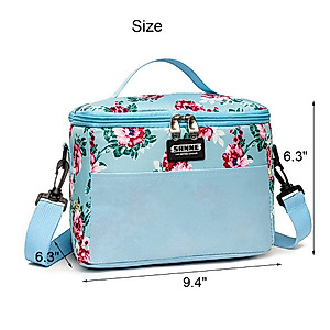 Cute Lunch Box for Adult Insulated Lunch Bag For Women Office Work Travel Fit Fresh Thermal Hot Lunchbox With Shoulder Strap Soft Cute Lunch Pail-Blue