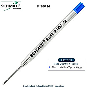 SCHMIDT 4 Pack - Ink Refill Blue Medium P900 Parker Style Ballpoint Refill
