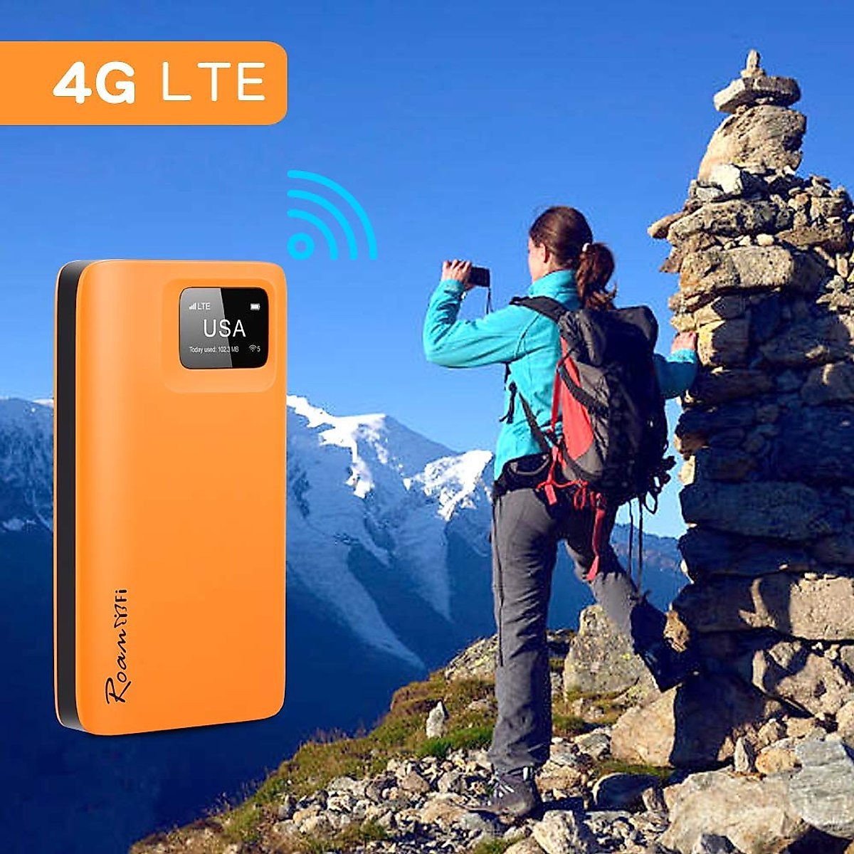 RoamWiFi 4G LTE WiFi Mobile Hotspot, Local & International Coverage Travel Router in 170+ Countries,No Contract or SIM Card Required,10 Connected Devices, US 50GB & Global 1GB Data 60Day