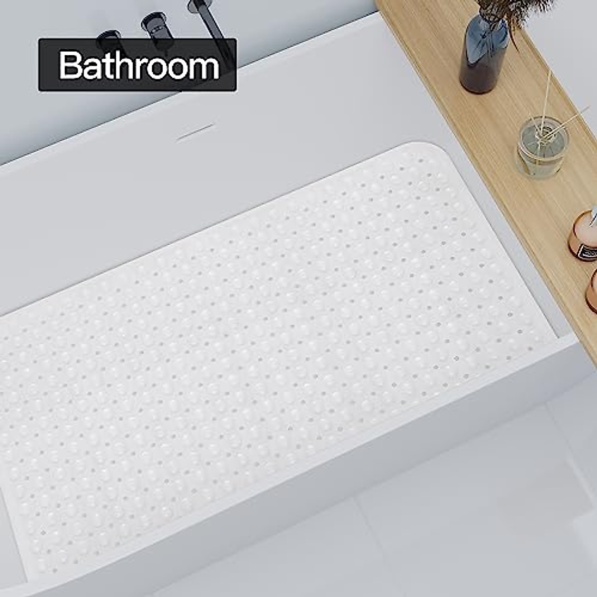 FALEJU Extra Large 47 x 32 Inch Shower Mat Non Slip, Shower and Bath Mat with Drain Holes and Suction Cups, Extra Wide Bath Tub Mat Non Slip, Bathroom Accessories, Clear