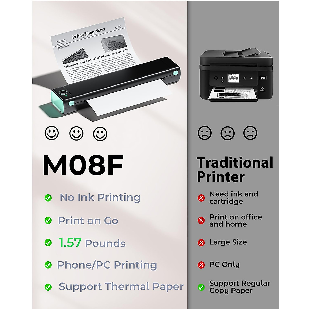 Phomemo Portable Printer Wireless for Travel, [New] M08F-Letter Bluetooth Mobile Printer Support 8.5" X 11" US Letter, No-Ink Thermal Compact Printer, Compatible with Android and iOS Phone & Laptop