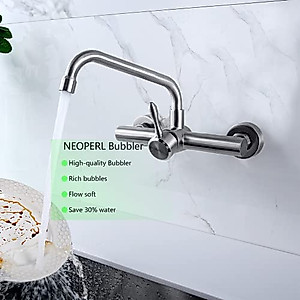 FLWUEUE Wall Mount Kitchen Sink Faucet 7.6-8.4 Inch Center, Commercial Kitchen Sink Faucet, Laundry Utility Sink Faucet, Lead-Free, Spout Reach 9.8"