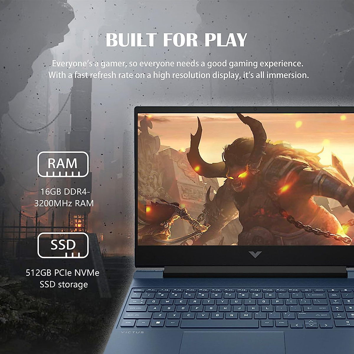HP Victus 15.6" Full HD 144Hz Gaming Laptop, Intel Core i5-13420H, 16GB Memory, NVIDIA GeForce RTX 3050, 512GB SSD, Bluetooth, Wi-Fi, Backlit Keyboard, Windows 11, Performance Blue