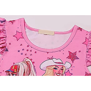 Girls Costume Dress Kids Cartoon Ruffle Sleeve Summer Outfit Birthday Party Gift Toy RA045XXL Pink