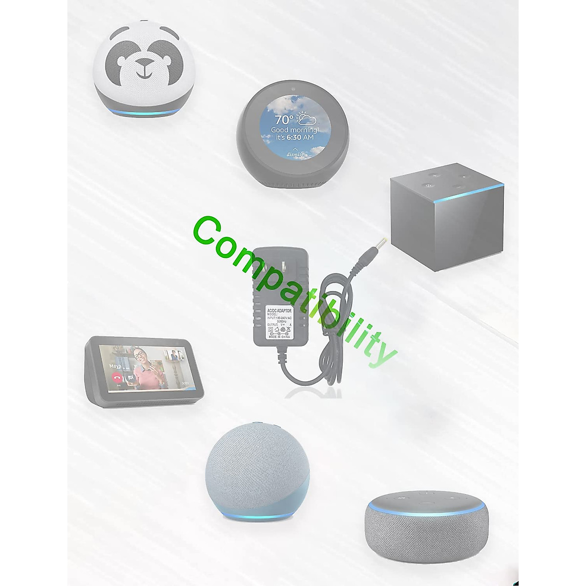 Power Cord Replacement for Alexa Dot 3rd Generation/Dot 5th Gen 2022/Dot 4th/Kids Edition/TV Cube/Show 5/C78mp8/GP92NB Charger, 15W Adapter