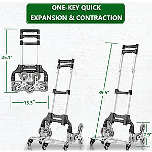 BRLJUNEO Stair Climbing Hand Trucks Dolly Cart, Foldable Shopping Cart with Wheels, Grocery Cart w/Telescoping Handle, 180 Lbs Load Capacity