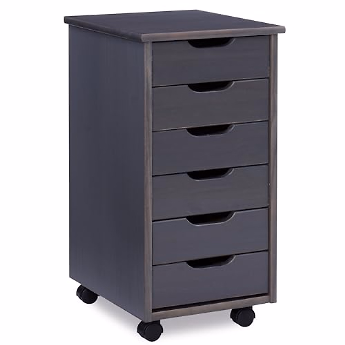 Linon Bridgton Six Drawer Roll Cart Grey Painted