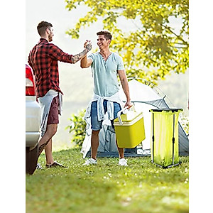 yamagahome Metal Trash Bag Holder, 16-28 Inch Height Adjustable Garbage Bag Holder with Lid, Clamp Ring and Corner Protection, Collapsible Outdoor Waste Bins, Trash Bag Stand for RV and Camping, Black