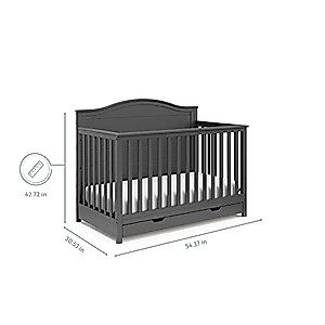 Storkcraft Moss 5-in-1 Convertible Crib with Drawer (Gray) – GREENGUARD Gold Certified, Crib with Drawer Combo, Includes Full-Size Nursery Storage Drawer, Converts to Toddler Bed and Full-Size Bed