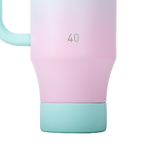 Takeya Straw Tumbler with Handle - Beverage Tumbler for Coffee, Water & More - Durable Tumbler with Built-In Silicone Coaster & 2 Straws - Double Stainless Steel Insulation - 40 oz, Ombre Dream