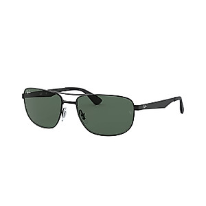 Ray-Ban Men's RB3528 Square Sunglasses, Matte Black/Dark Green, 61 mm