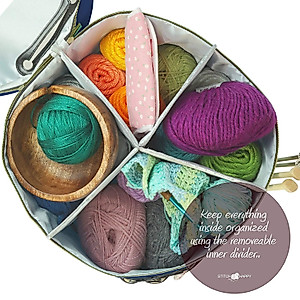 Stitch Happy XL Knitting Bag (Navy): 7 Pocket Yarn Bag, Crochet Bag, Yarn Storage, Crochet Storage