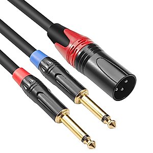 Disino Dual 1/4 inch to XLR Male Y Splitter Cable,Male XLR to Dual 6.35mm TS Mono Plug Microphone Audio Converter Adapter - 3.3 feet