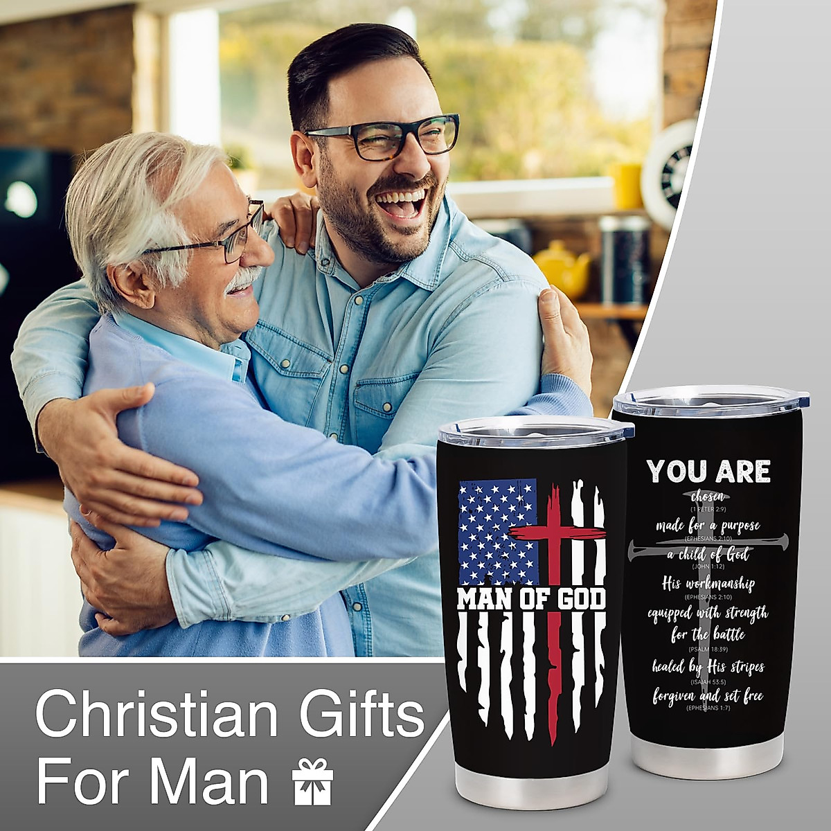 NVFCC Christian Gifts for Men, Catholic Gifts, Religious Gifts for Men, Christian Christmas Gifts, Inspirational Gifts, Bible Verse Gifts, Gifts for Spiritual Men 20oz Coffee Tumbler