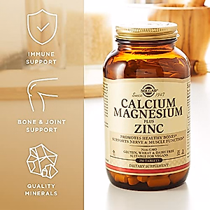 Solgar Calcium Magnesium Plus Zinc - 250 Tablets, Pack of 3 - Promotes Healthy Bones, Supports Nerve & Muscle Function - Non-GMO, Vegan, Gluten Free - 250 Total Servings