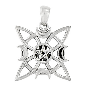 Witches Knot Jewelry for Women - .925 Sterling Silver Protective Wiccan Witchy Moon Pentacle Pendant Jewelry