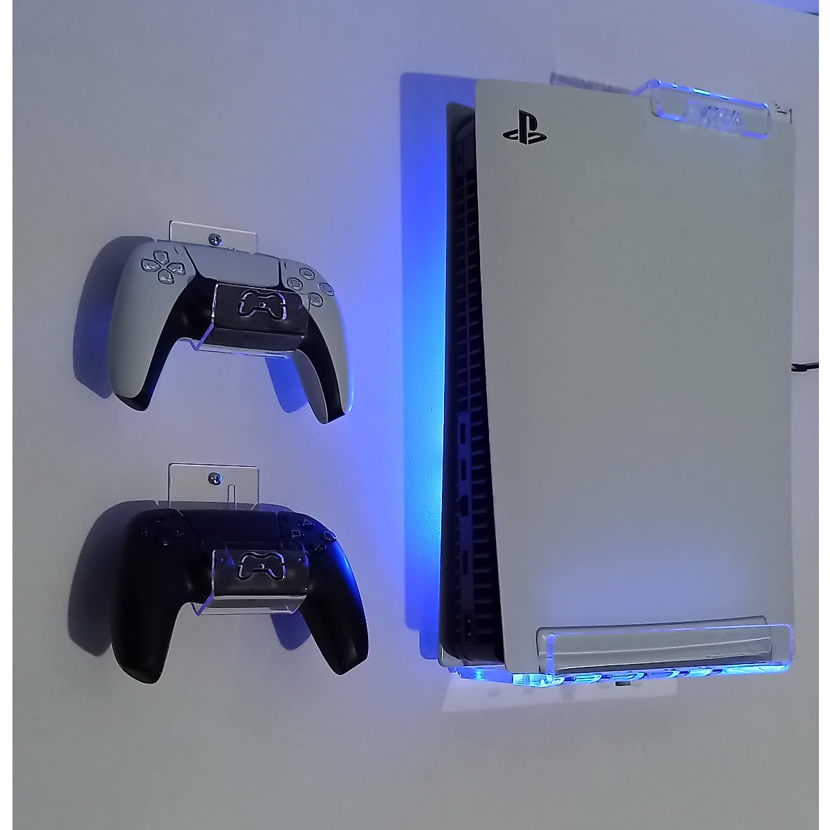 WALL MOUNT FOR PS5 PLAYSTATION 5 WITH MULTICOLOR LED LIGHTING KIT + 2 CONTROL MOUNT (PS5 Standar Edition (Disc Edition))