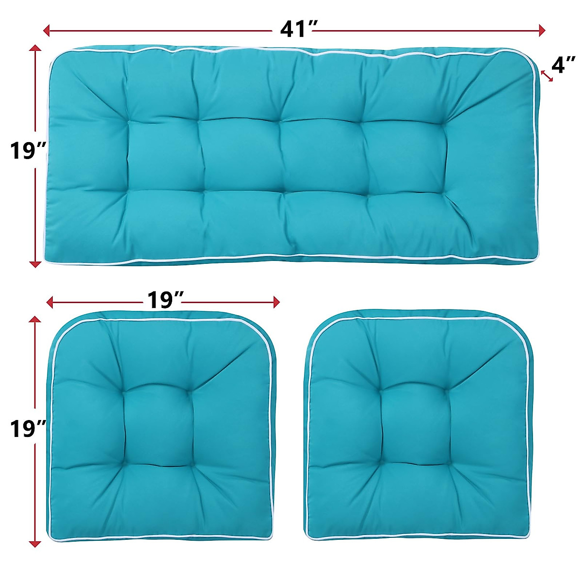 Blytieor Outdoor 3 Piece Wicker Chair Cushion Set, 1 Loveseat Wicker Settee Cushion & 2 U-Shape Cushion for Patio Bench All Weather