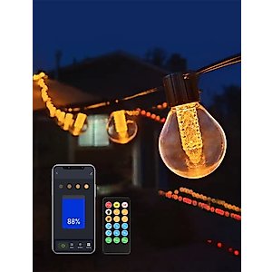 Outdoor String Lights with Dimmer - 50Ft Led Patio Lights App Control 3 Modes Waterproof Connectable Hanging Light with Timer Function 25 Plastic G40 Globe Bulb for Backyard Porch Balcony Party Decor