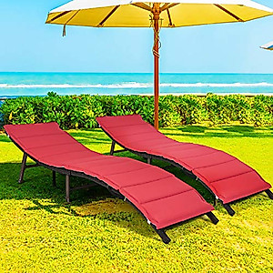 Tangkula 2 Pieces Patio Rattan Chaise Lounge, Outdoor Wicker Lounge Chair, Foldable Chaise Lounge, Suitable for Poolside, Garden, Balcony