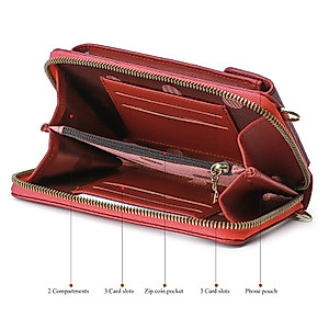 SILKAREA PU Leather Crossbody Phone Purse Tassel Cell Phone Bag Small Shoulder Purse RFID Card Wallet Purse (Wine Red)