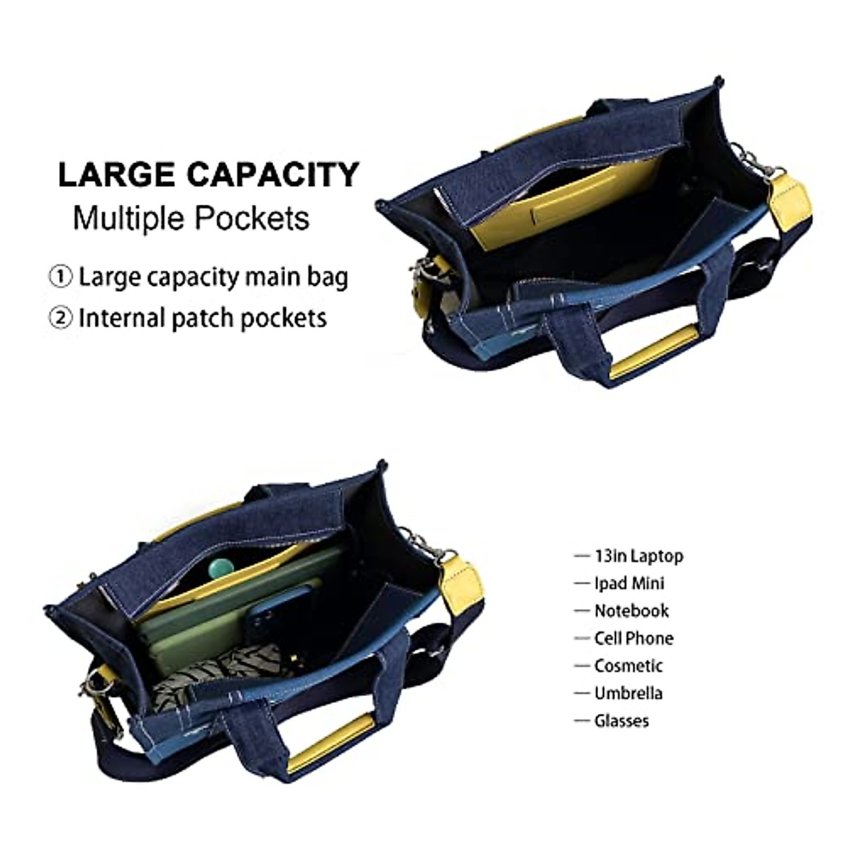 JQAliMOVV The Tote Bags for Women - Personalized Denim Tote Bags Top-Handle Crossbody Tote Bag Handbag for Travel Work Shopping (Blue L)