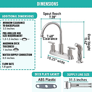 Kitchen Faucet with Sprayer, Brushed Nickel Kitchen Sink Faucet, 3 or 4 Hole RV Faucet for Kitchen Sink, Stainless Steel Touch Kitchen Faucet with Side Sprayer, TDLKF024L