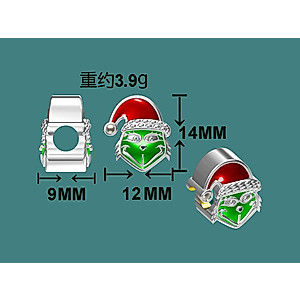 Mischievous Monster Stole Christmas Green Red 925 Sterling Silver Charm Bead For Pandora & Similar Charm Bracelets or Necklaces
