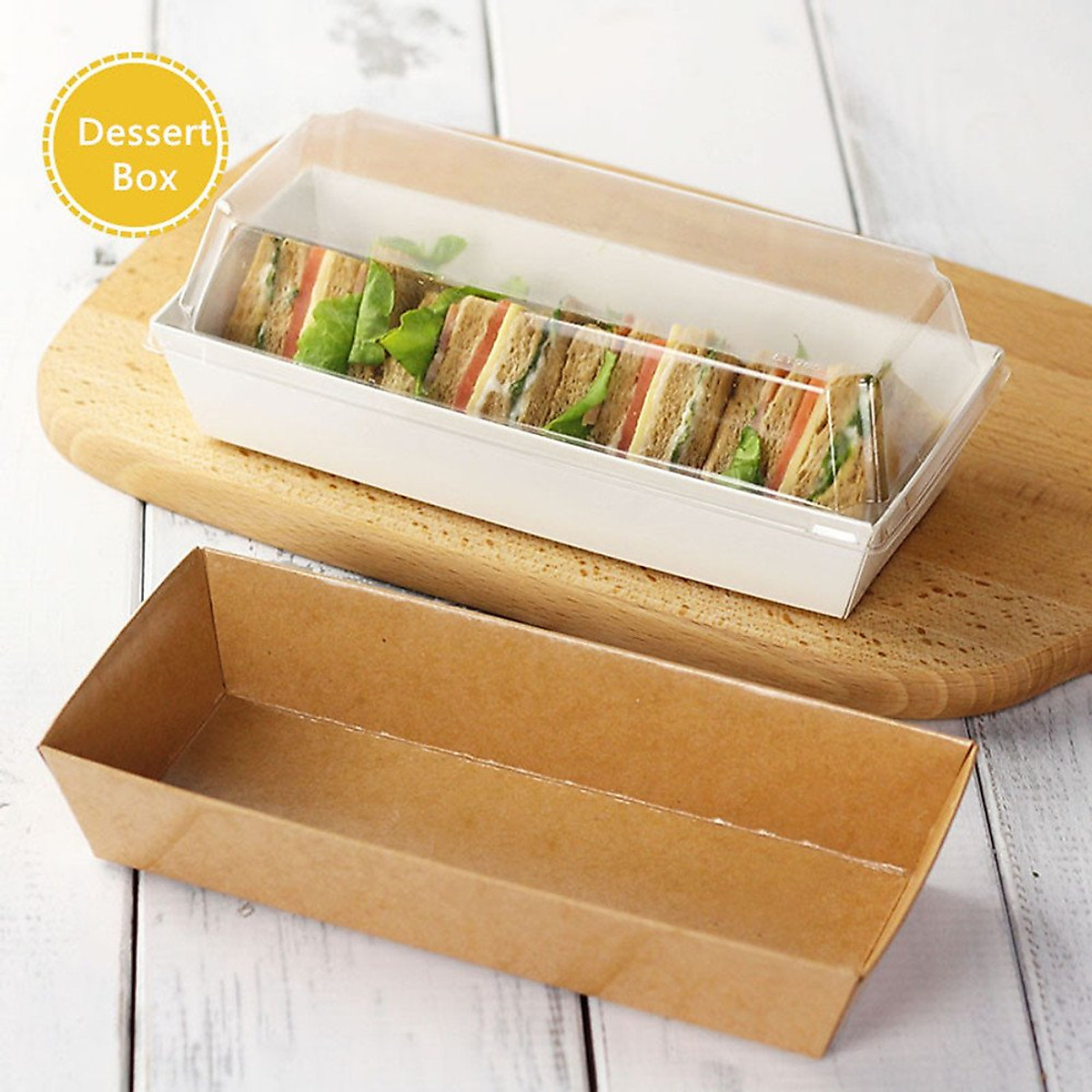 BBJ WRAPS Sandwich Kraft Paper Box with Clear Lids, Individual Charcuterie Sushi Disposable Container, Grease-Resistant and Recyclable Paper Treat Boxes for Desserts, White, 20 Sets-7.5"x3.3"x2.4"