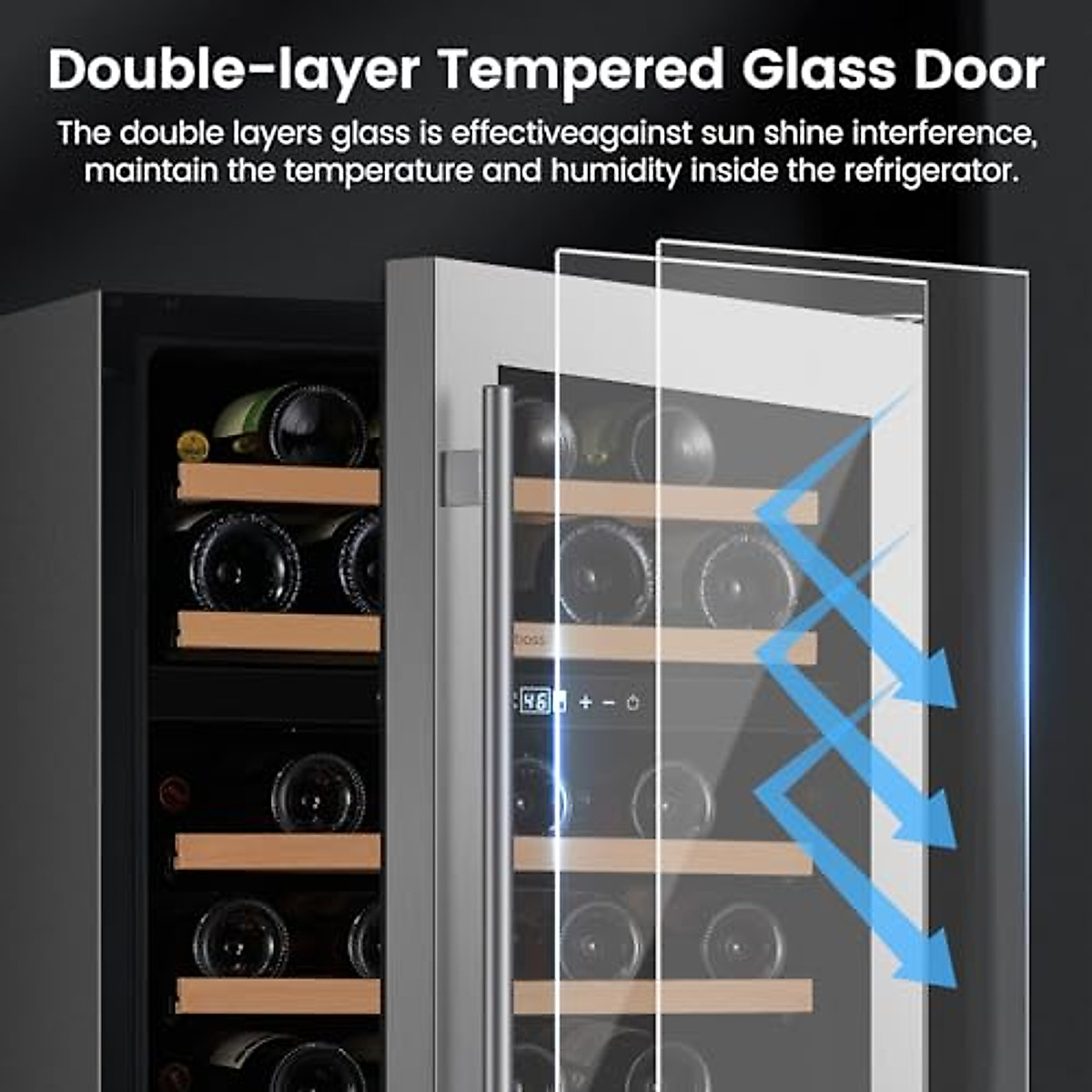 WINEBOSS 24Inch Wine Cooler Refrigerator, 46 Bottle Dual Zone Built-in Under Counter Freestanding Wine Fridge Cooler with Upgrade Compressor Tempered Glass Door Lock, Wine Cellar for Kitchen Bar