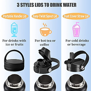 XACIOA 32oz Water Bottle,Vacuum Insulated Stainless Steel Water Flask with Straw Lid Auto Spout Lid Sport Lid,Leak Proof,Double Walled Travel Drink Mug,Metal Canteen,Hot Cold Water Bottles