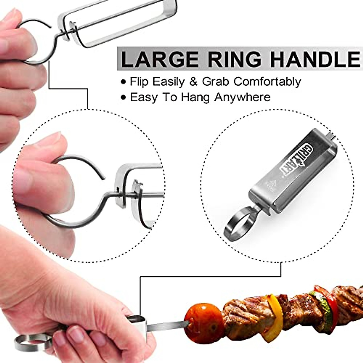 GRILLART Kabob Skewers for Grilling - Metal Skewers for Kabobs with Slider - Flat BBQ Skewers Stainless Steel - 17" Shish Kabob Grill Skewers & Ideal Kabob Sticks for Meat Shrimp Chicken Veggie(10PCS)